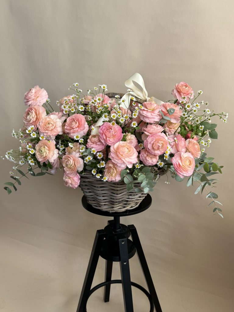 PINK BLUSH – Pastel Ranunculus Bouquet - Floral Basket Gift